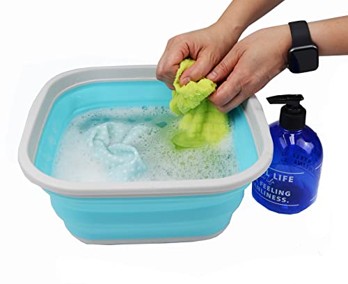 SAMMART 5.5L (1.4 Gallons) Collapsible Tub - Foldable Dish Tub - Portable Washing Basin - Space Saving Plastic Washtub (Grey/Cyanine, 1)