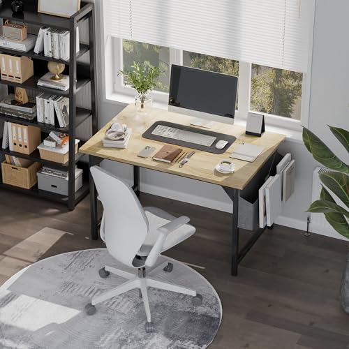 Shahoo 40 Inch Computer Desk, Wood Modern Simple PC Home Office Table for Small Spaces with Storage Bag and Headphone Hook for Home, Office, Study, Writing, Nature