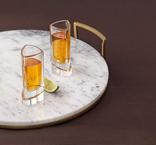 JoyJolt Aqua Vitae Shot Glass Set of 4. Crystal Shot Glasses, Triangle Clear Shot Glasses Set with Off Set Base. 1 – 2 oz Cups for Tequila, Limoncello, Vodka or Aperitif. Fun Christmas Gifts