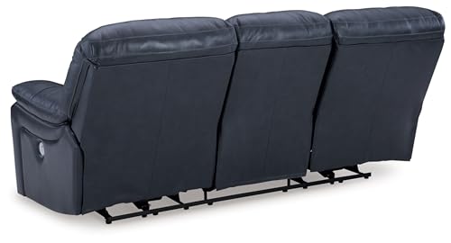 Signature Design by Ashley Leesworth Modern Leather Match Power Reclining Sofa with USB Charging Ports, Blue