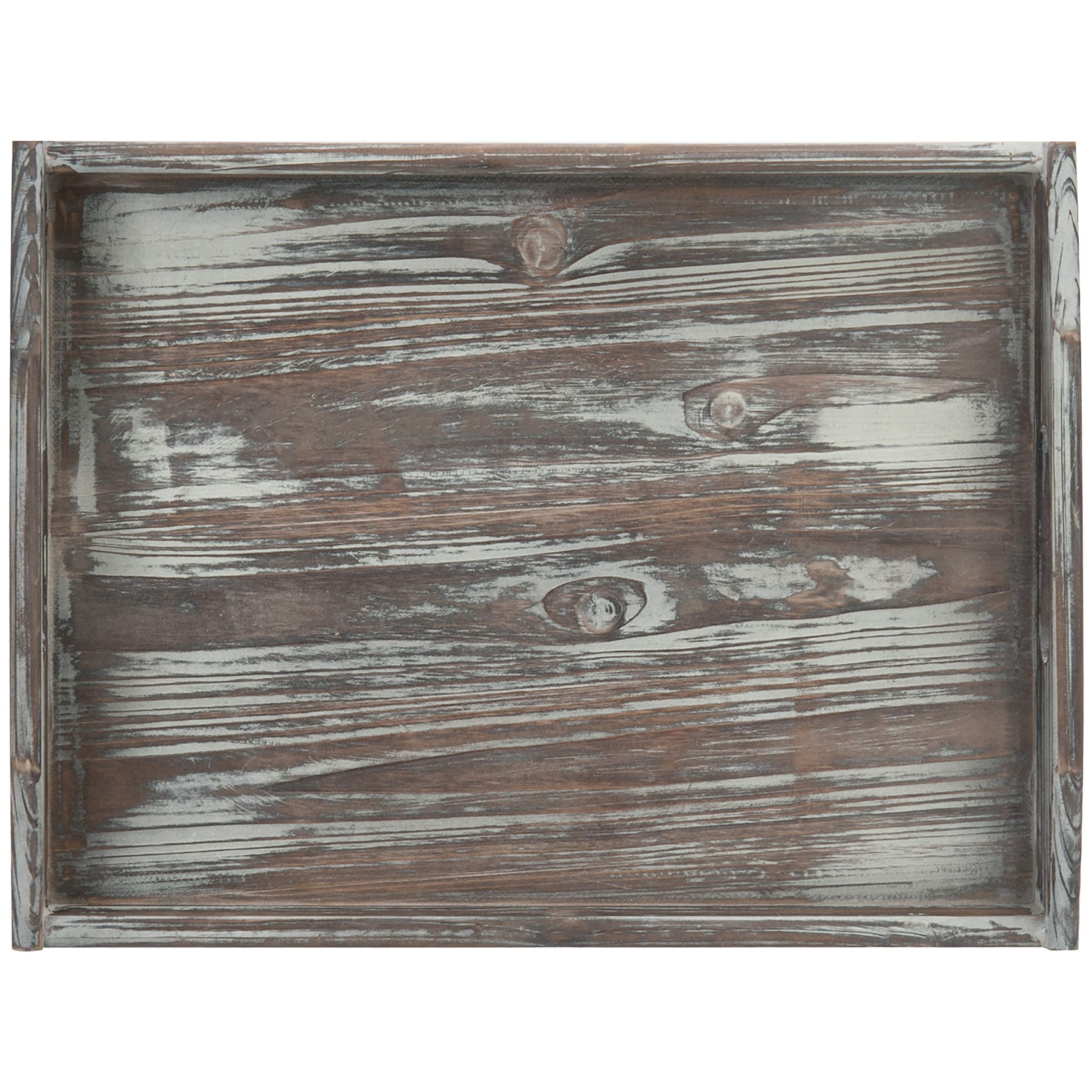 MyGift Rustic Torched Wood Serving Tray with Handles, Farmhouse Ottoman Coffee Tray, 16 x 12 Inches