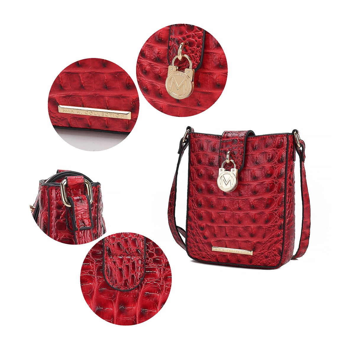MKF Collection Crossbody for Women, Faux Crocodile Embossed Vegan Leather, Messenger Shoulder purse