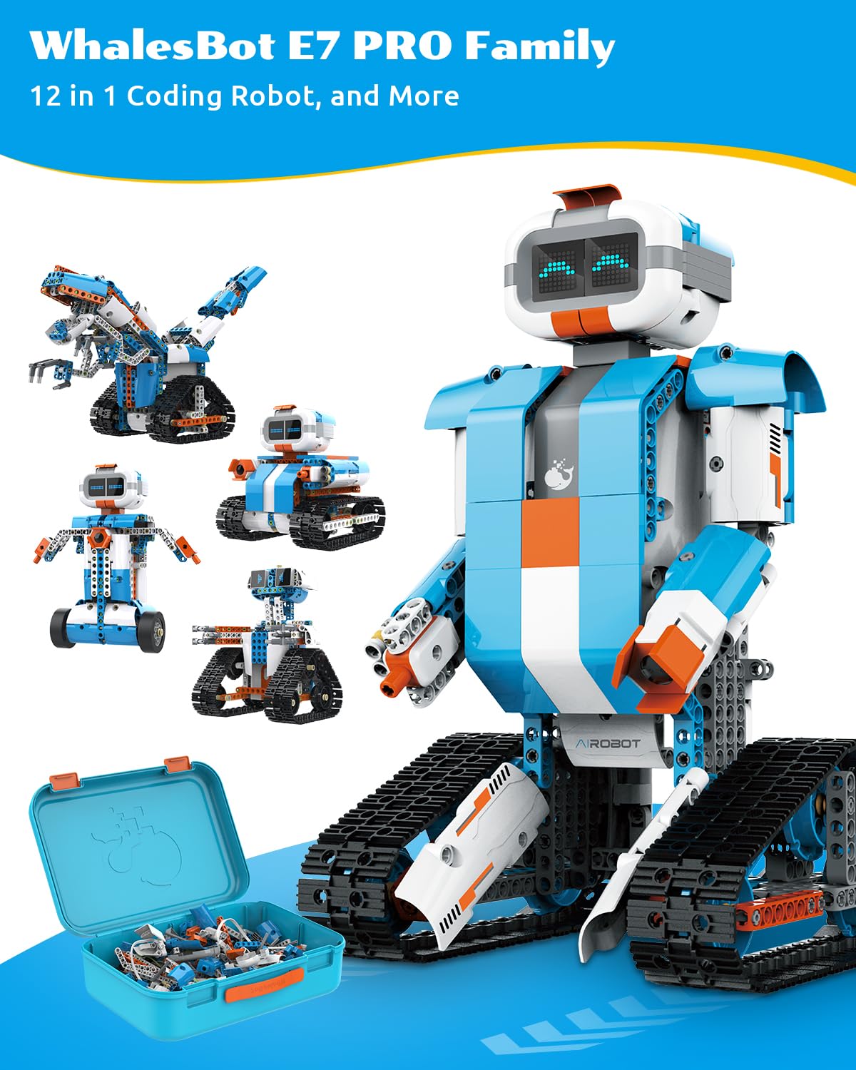 WhalesBot E7 Pro 12-in-1 STEM APP Coding Robot Kit, Scratch Programming for Kids, 637-Piece Educational Building Set with Interactive Books & APP 3D Model Guidance, Toy Gift for Boys & Girls Ages 8-12