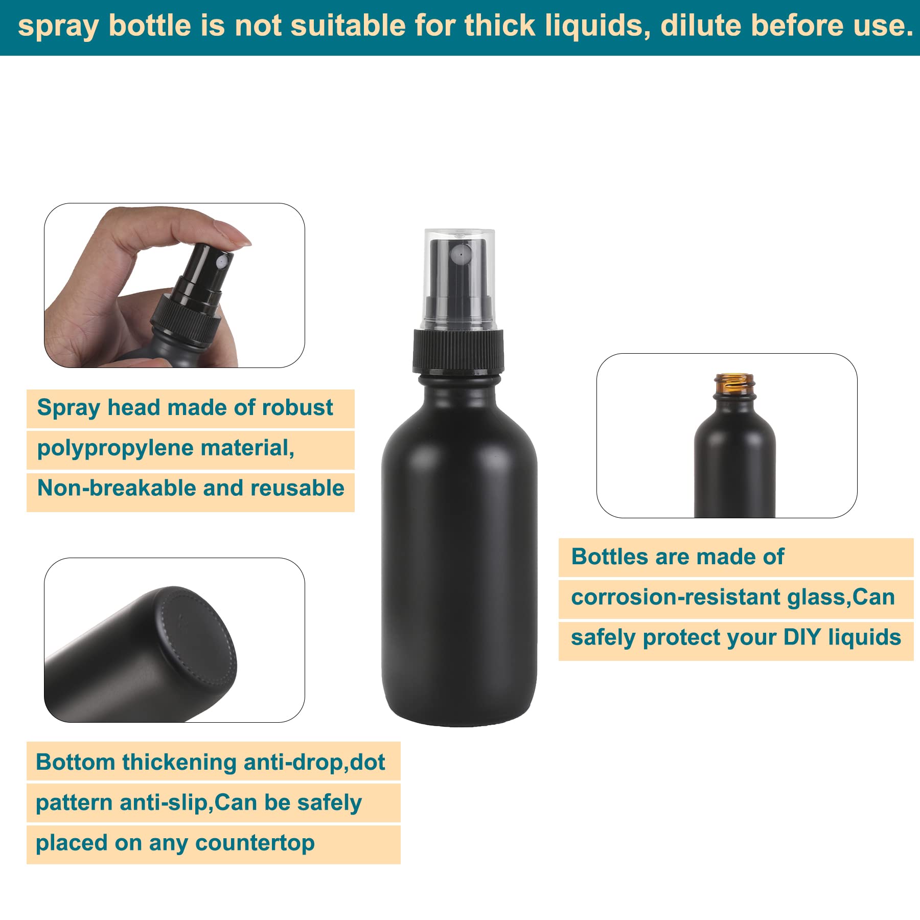 NOOEEISS Frosted Black Glass Small Spray Bottle 2 oz 48Packs,Fine Mist Sprayer Small Clear Bottles,Refillable Containers mini spray bottles for Cleaning Solutions and Skin Care (Frosted Black 48pcs)