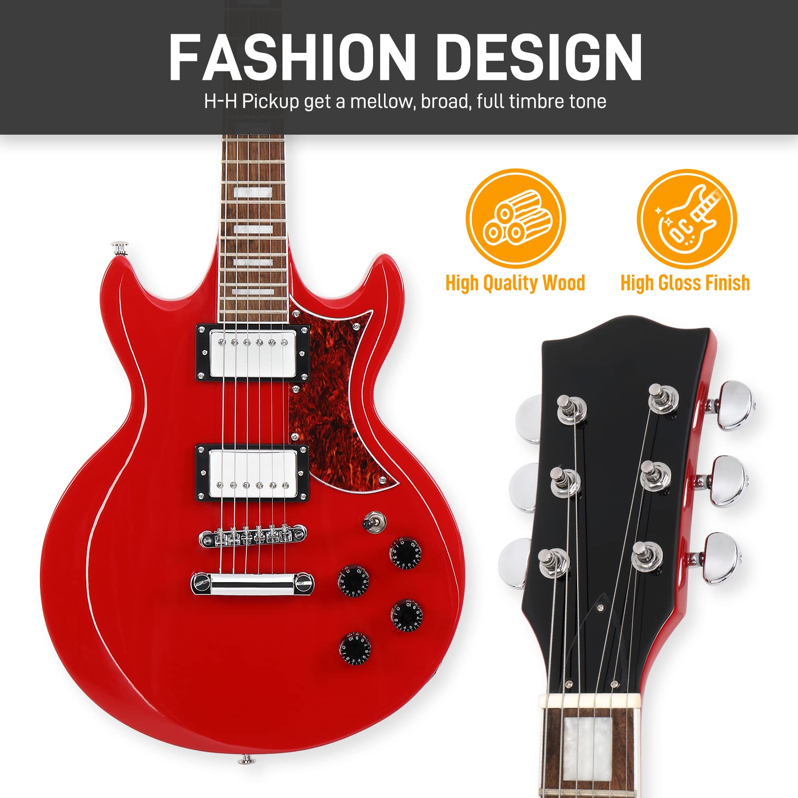 Ktaxon 39" Solid-Body Electric Guitar, 6 String Full Size GIZ102 H-H Pickups Jazz Electric Guitars Kit for Beginner Starter with Gig Bag, Cable, Shoulder Strap, Plectrum (Red)