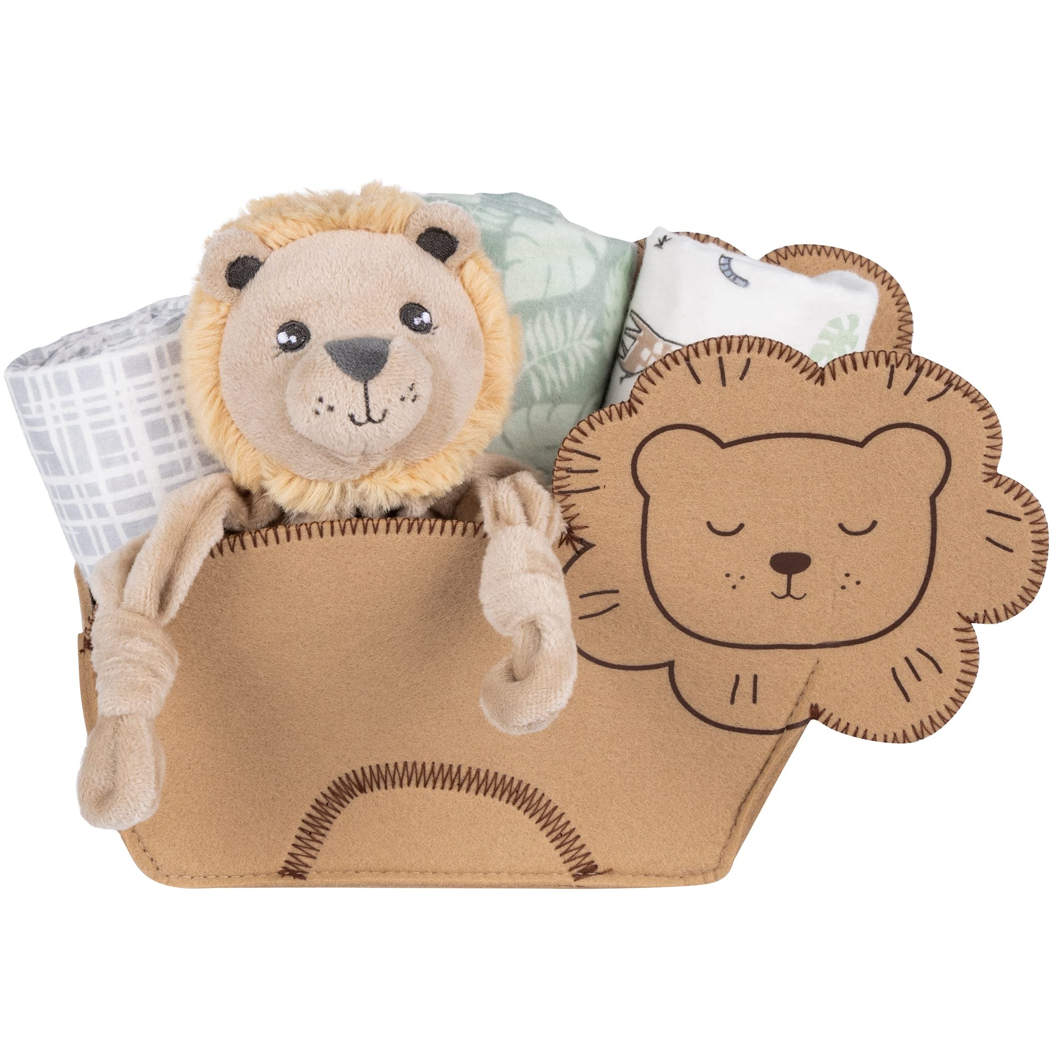 My Tiny Moments Welcome Baby Bear Shaped 5 Piece Gift Set, Includes 3 Flannel Swaddle, Bear Security Blanket, and A Gray Bear Shaped Storage Container