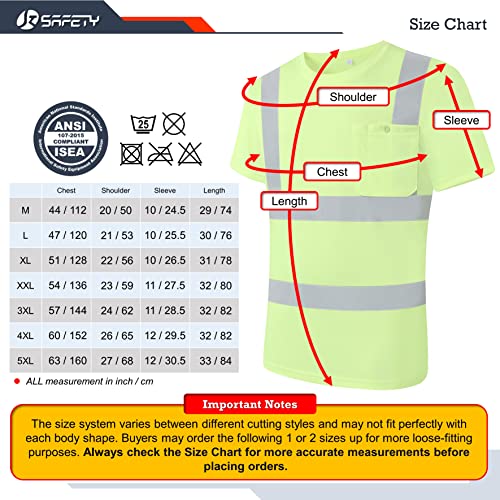 JKSafety Hi-Vis Reflective Safety Apparel | Daily Work T-Shirt Yellow Color with Sewed Retro-Reflective Strips | ANSI Compliance (77-Yellow, XL)