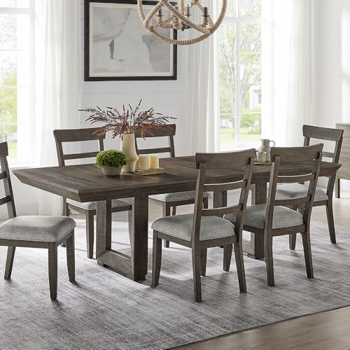 WILLIAMSPACE 98" Wood Extendable Dining Table for 6 to 10, Country Rustic Rectangular Kitchen Table with Wood Leg, Large Dining Room Table Farmhouse Furniture, Easy to Assemble (Grey)
