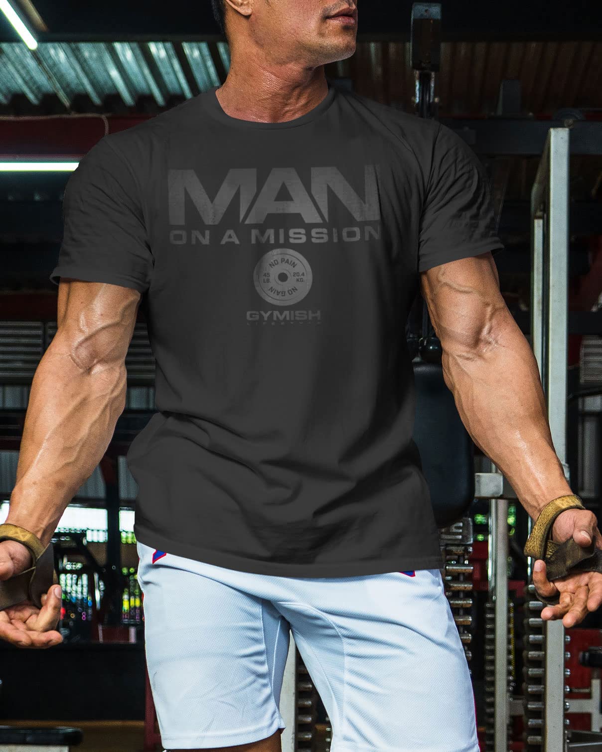 Man on Mission Workout Shirts for Men, Motivational Gym Funny Lifting T-Shirts (Man on Mission Black, SM)