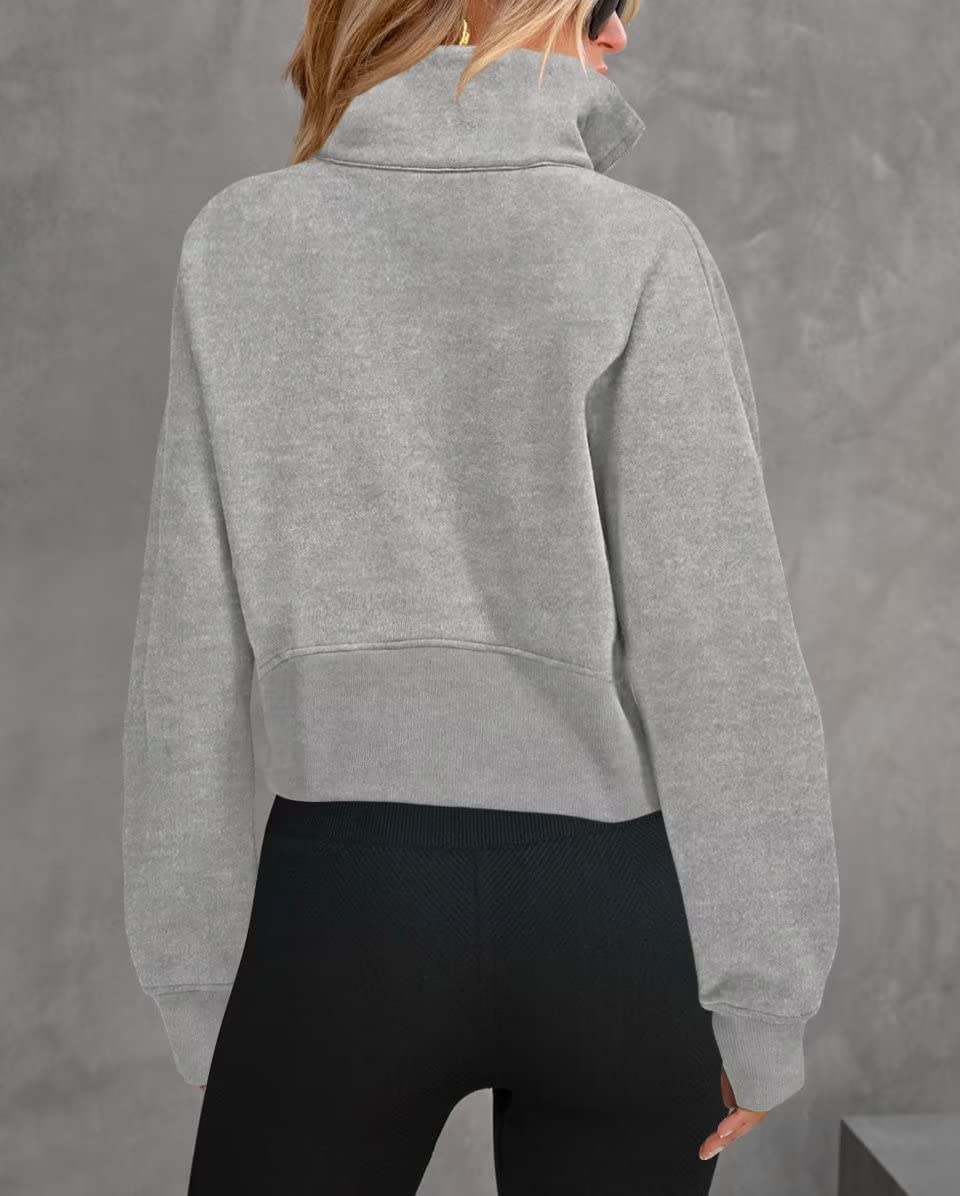 LEEDYA Women Half Zip Up Pullover Sweater Long Sleeve Mock Neck Sweatshirt Outwear Jacket Grey M