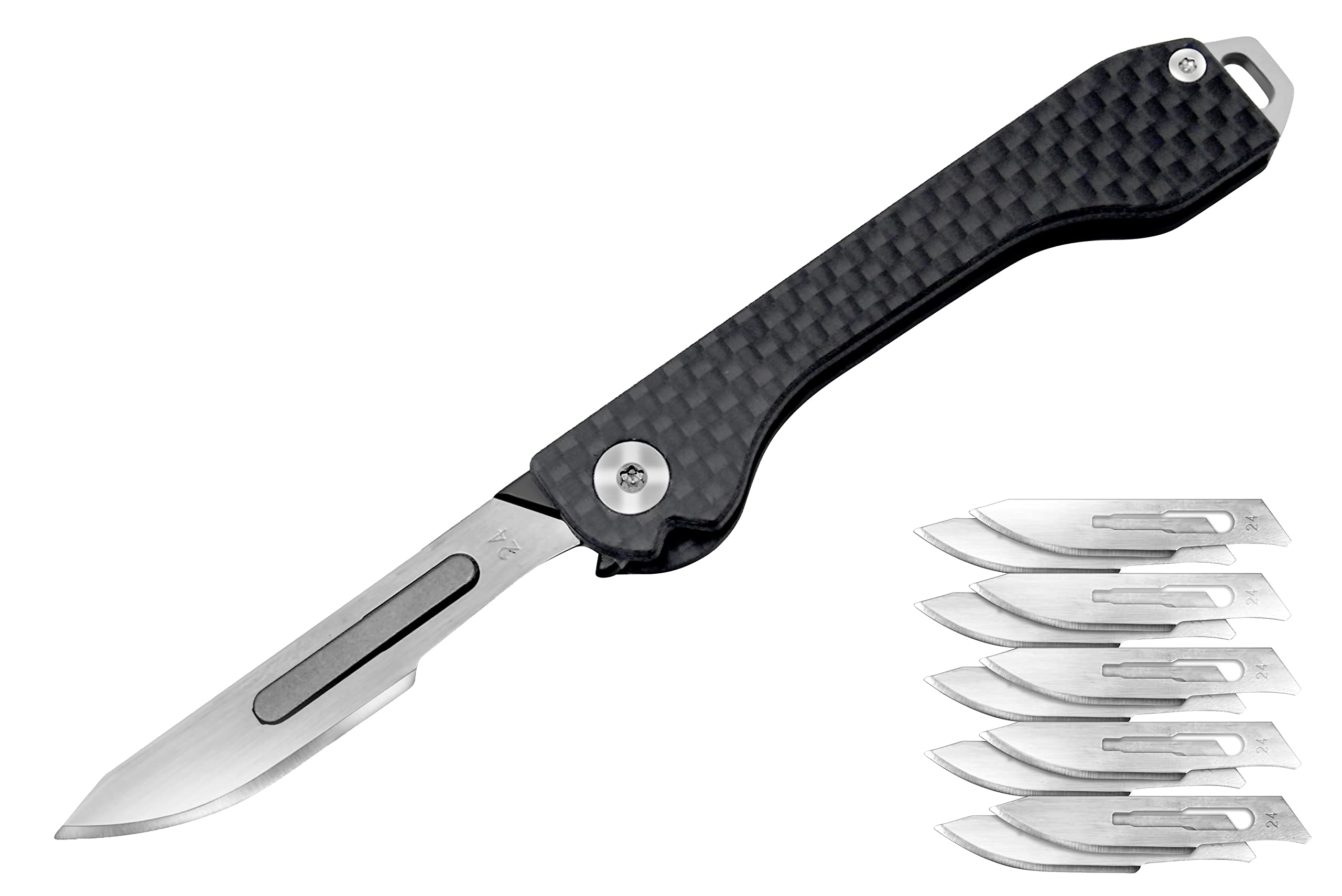 outROAR Gear Folding Scalpel Knife with Carbon Fiber Handle & 10 Replaceable Blades, Slip Joint Action, EDC Pocket Knife