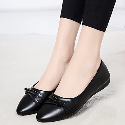Leisure Women's Four Seasons Low Heeled Non Slip Round Toe Bow Tie Breathable Slip On Lazy Shoes Lady Work Shoe Black