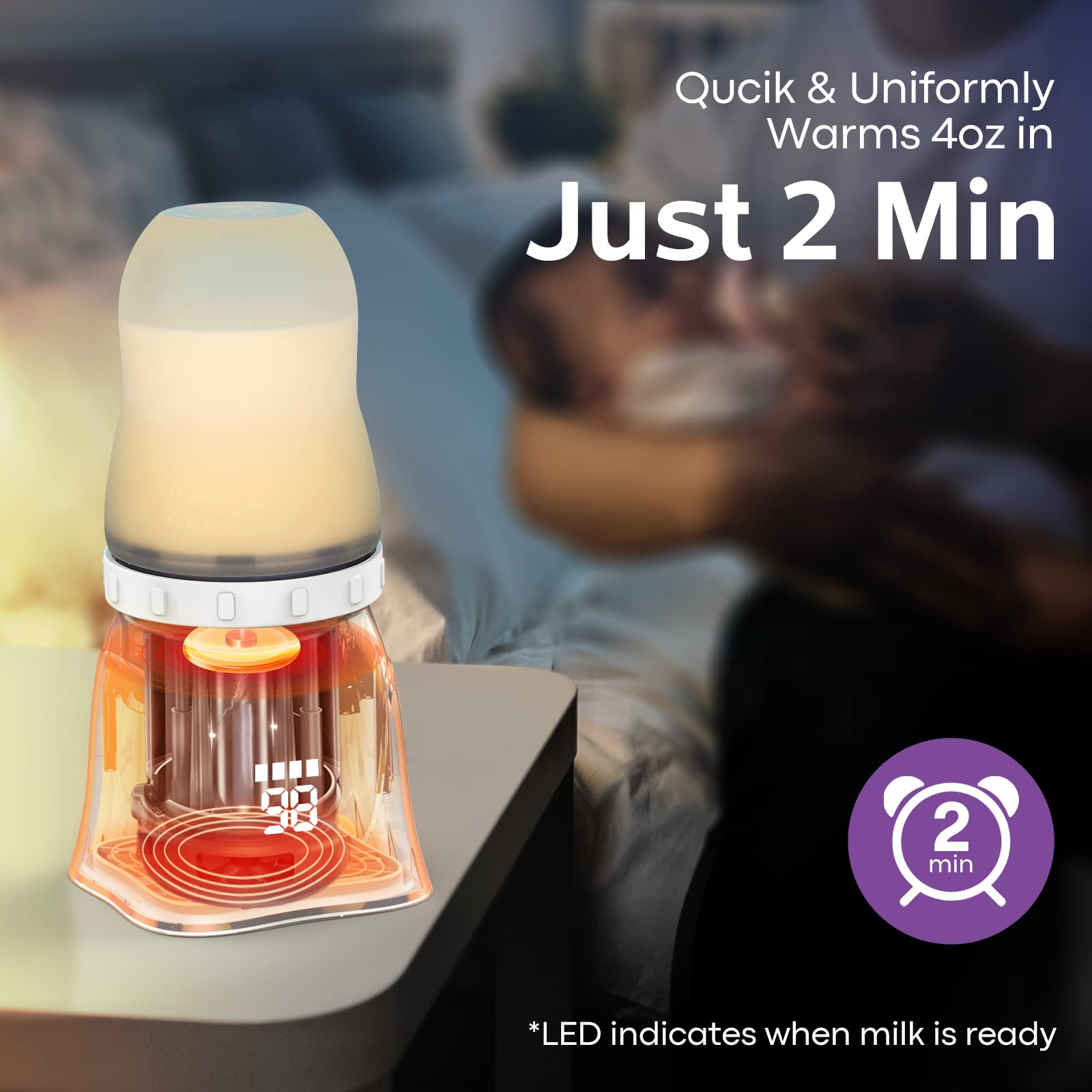 Portable Bottle Heater Double Leak-Proof with 8 Adapters, Quick Heating Travel Bottle Heater, 5 Temperature Settings Babys Brew Portable Warmer for Breast Milk, Formula, Water