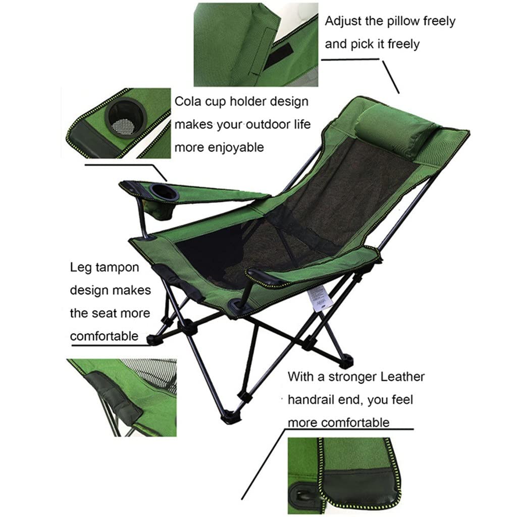 LMMDDP Adults Heavy Duty Portable Folding Camping Chair with Cup Holder Pillow and Carry Bag (Color : A, Size : As shown)