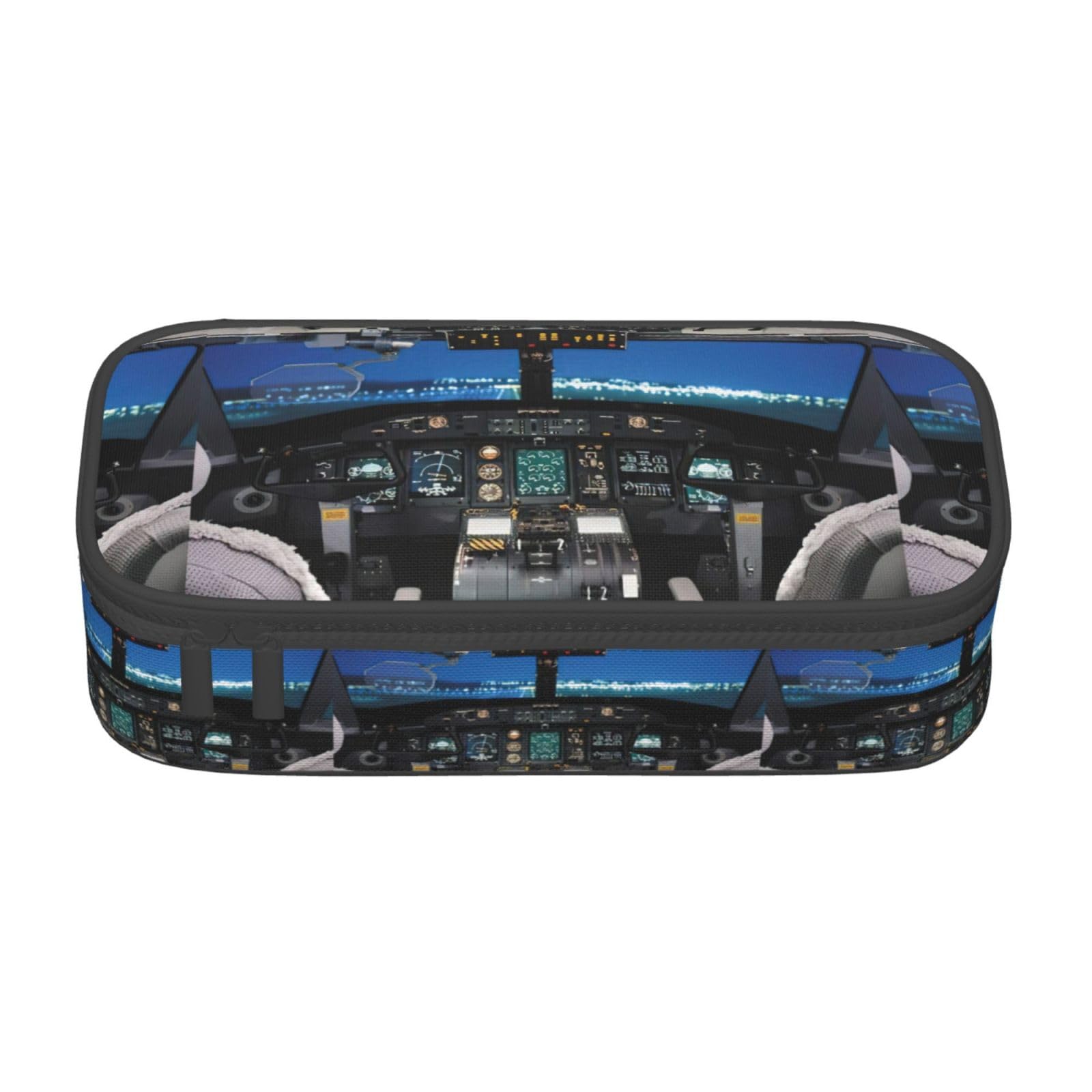 SDFHU Airplane Cockpit Print Multifunctional Pencil Case Stationery Storage Bag Supplies Cosmetic Items Adults, Black