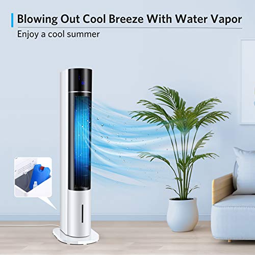 Swamp Cooler Fan, Oscillating Evaporative Air Cooler 43-inch, Quiet Air Conditioner Fan, lnstant Cool & Easy Use, 3 Modes & 3 Speeds, 12H Timer, 2 Ice Boxes, Remote & Panel Control for Room & Office