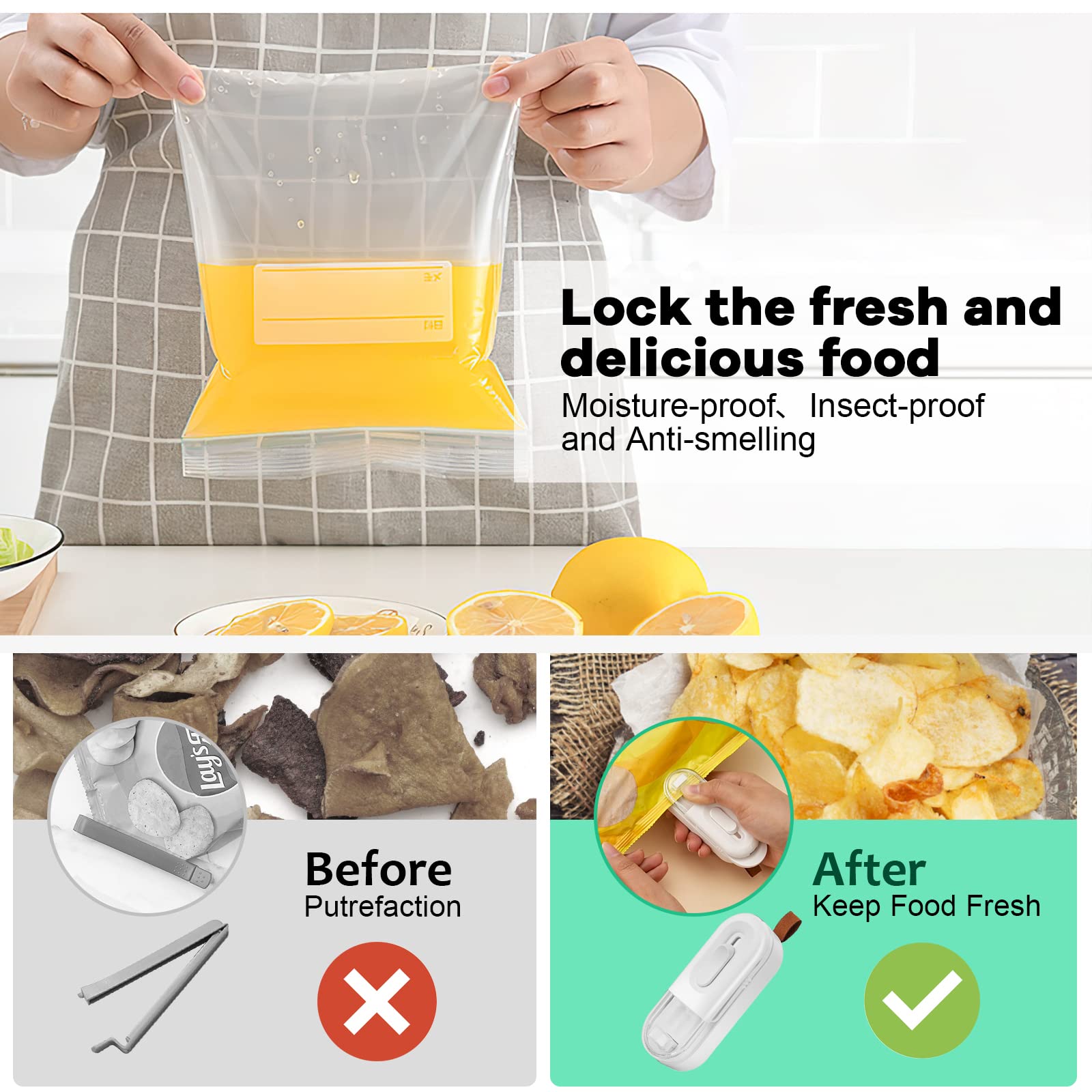 Mini Bag Sealer Chip Bag Sealer Portable Handheld Heat Vacuum Sealer with Cutter Plastic Bag Sealer Bag Resealer Machine for Chip Bags Automatic Bag Sealer