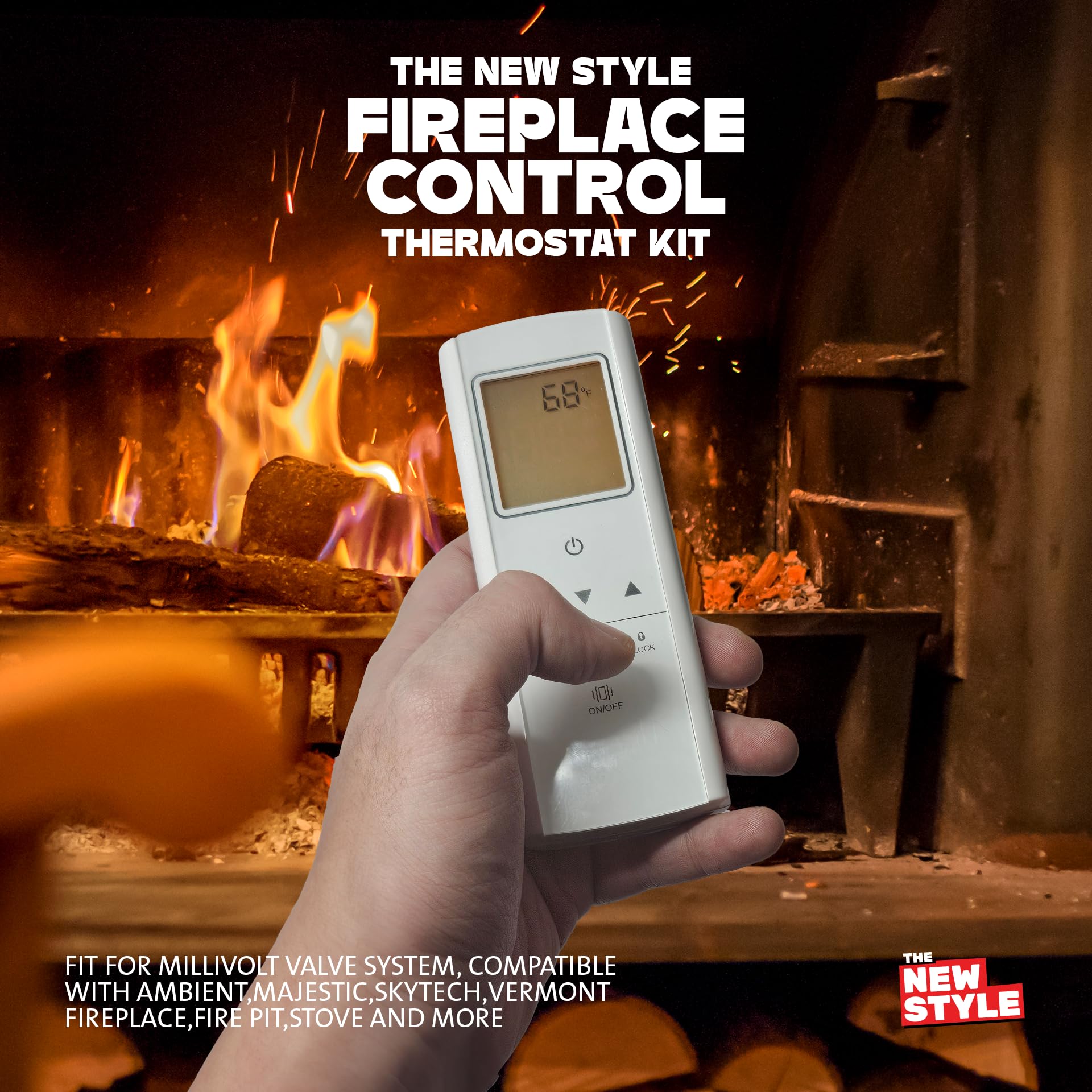 The-new-style Gas Fireplace Remote Control Kit,Thermostatic On/Off Remote Control Set for Millivolt Valve System, Compatible with Ambient,Majestic,Skytech,Vermont Fireplace,Fire Pit,Stove and More