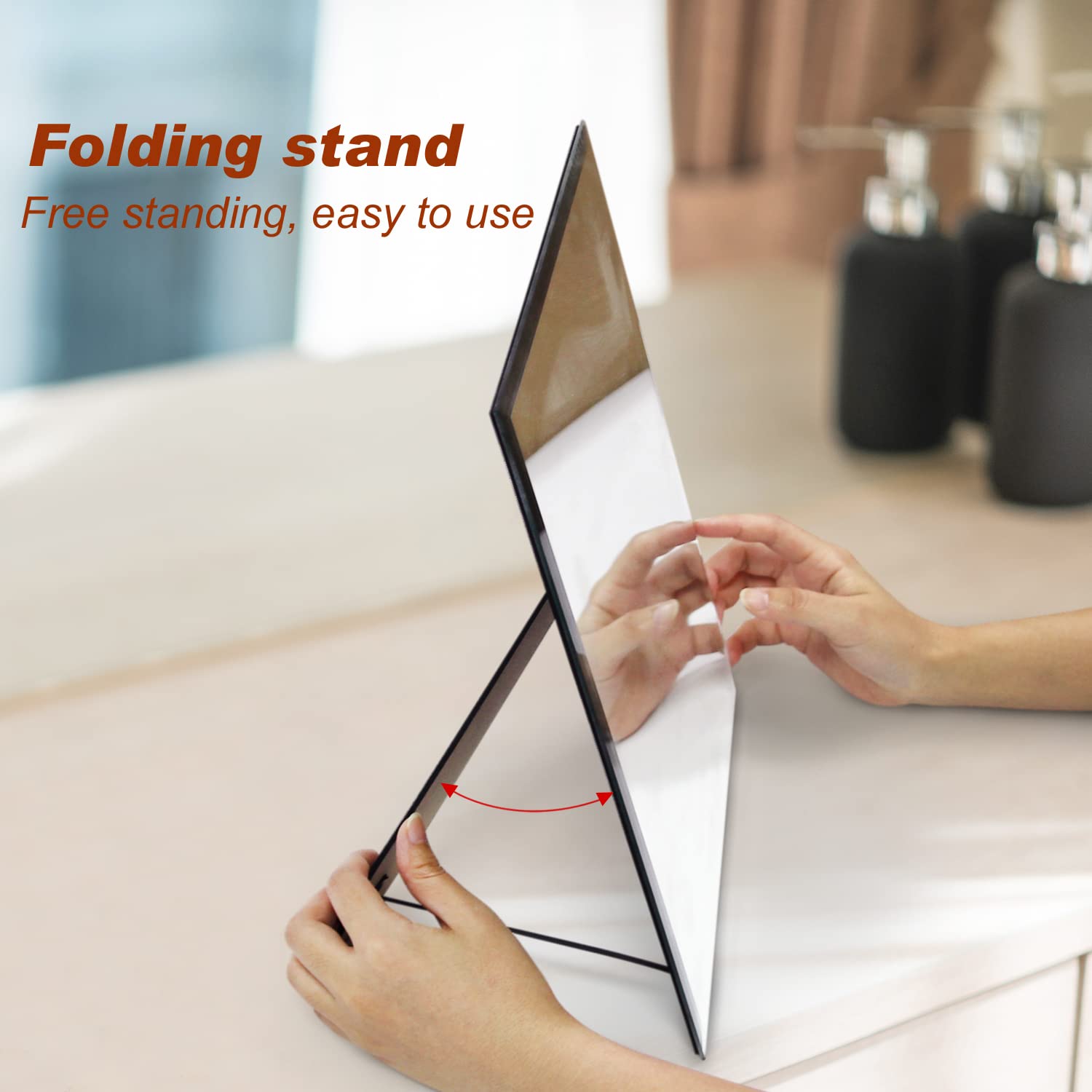 QTART Makeup Vanity Mirror-Rectangle Table Desk Mirror with Folding Stand Portable Frameless Mirror for Tabletop Travelling Dressing Room Personal Shaving