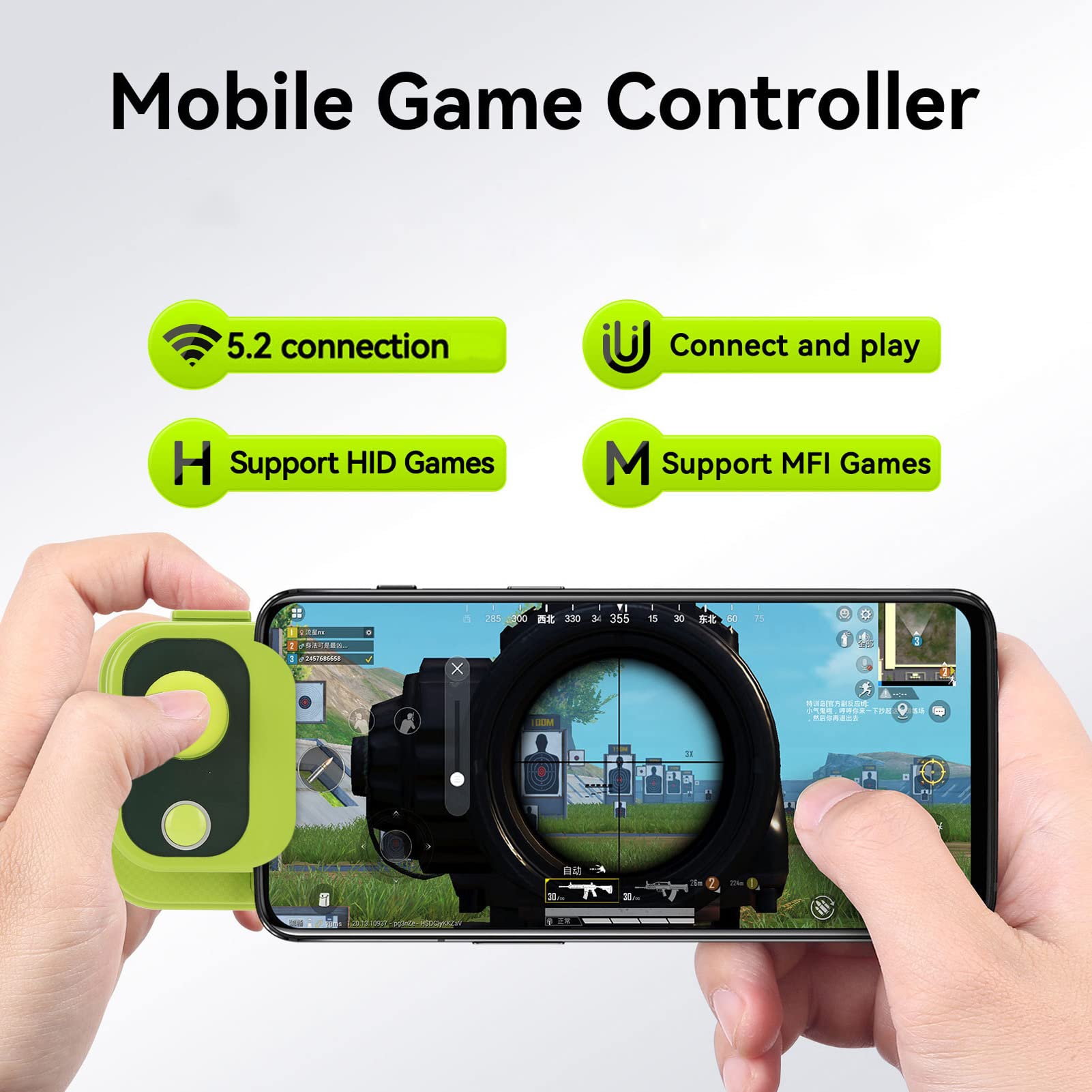 Mobile Phone Game Joystick, Control Joypad Mobile Phone Game Controller, Controller for Android for iOS for OS 9.0+ (Green)