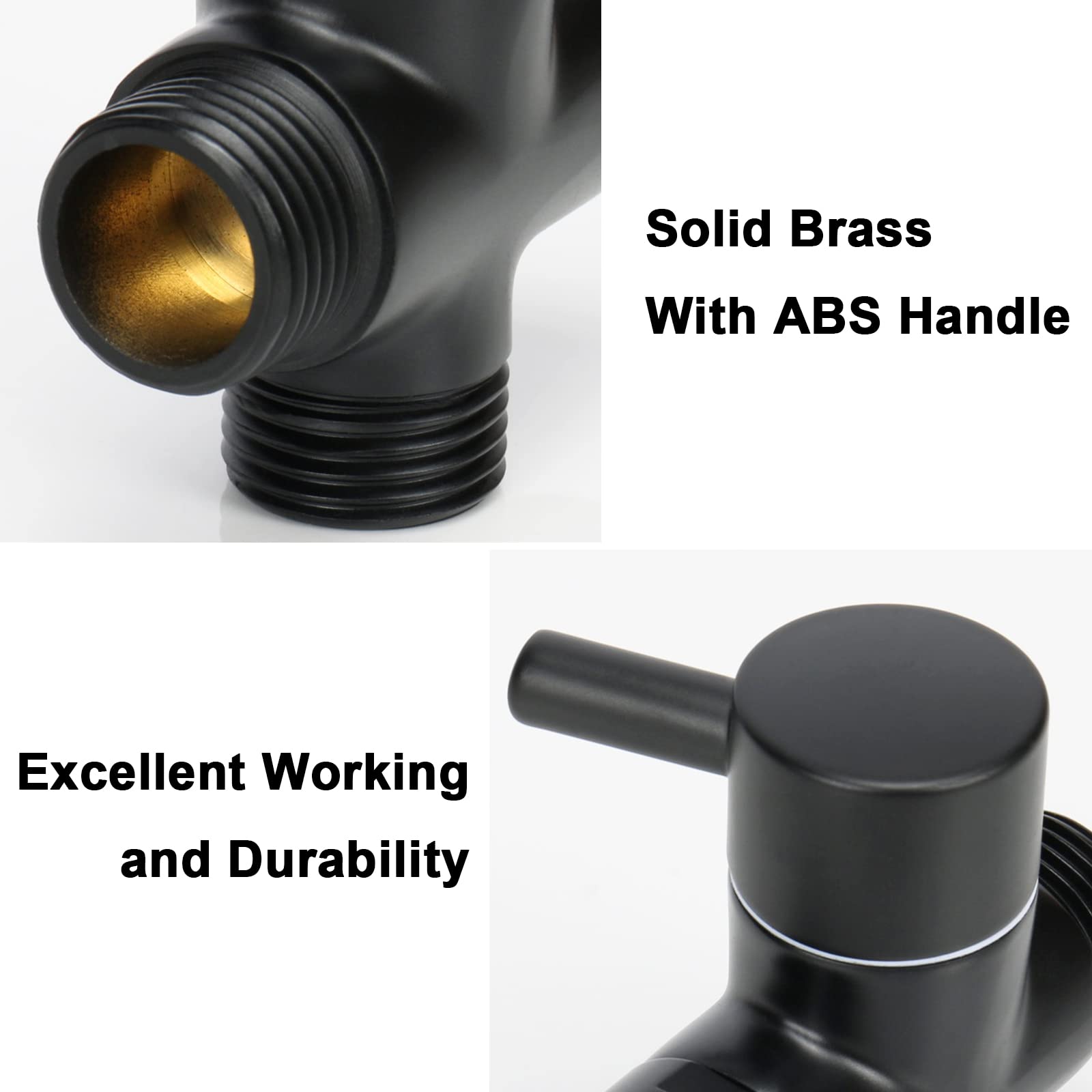 NearMoon Solid Brass G1/2" Shower Arm All Metal Universal 3-Way Diverter Valve for Hand Shower and Fixed Shower Head,Replacement Component Adapter (Matte Black)