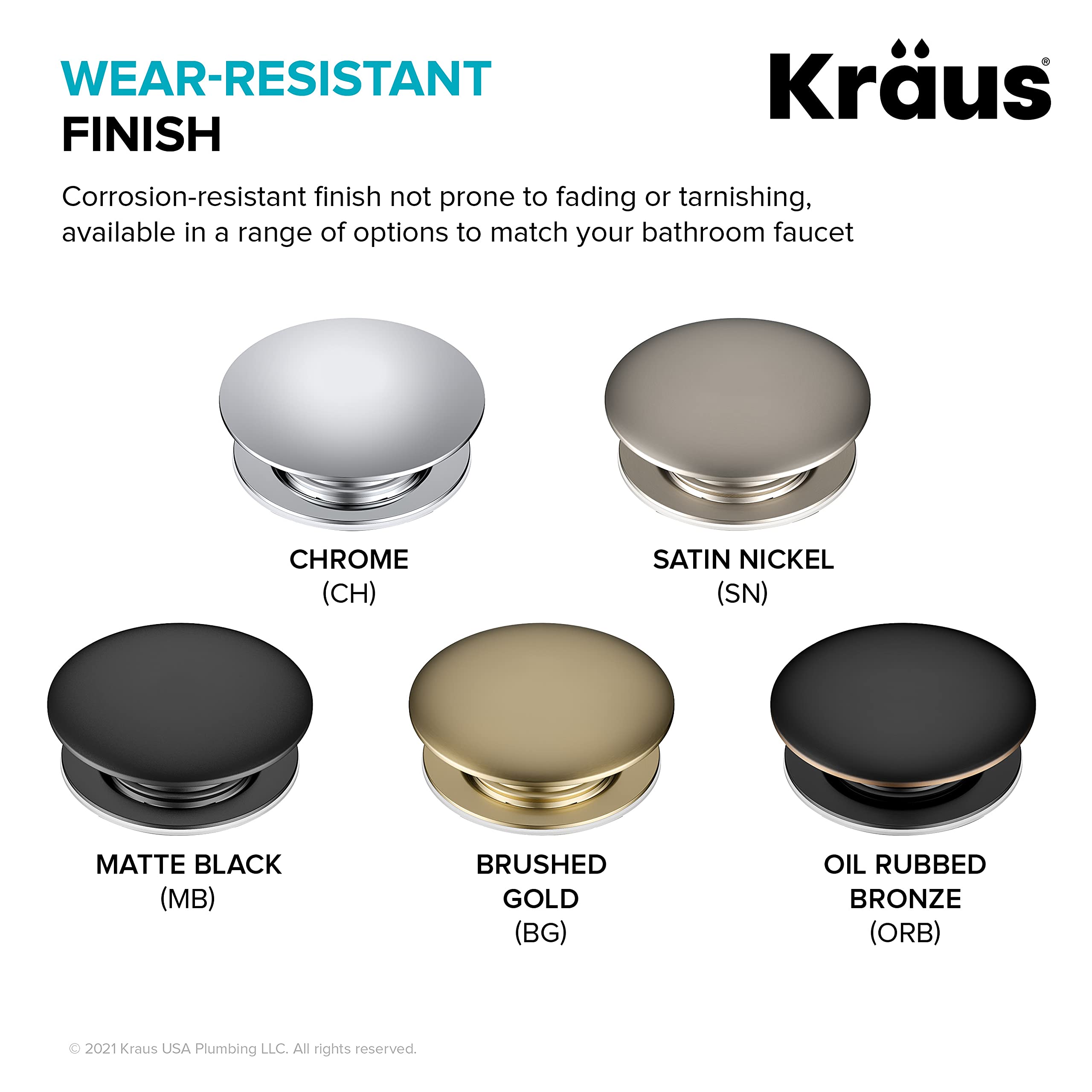 Kraus PU-L10MB Bathroom Pop-Up Drain Assembly for Vessel Sinks Without Overflow, with Extended Thread for Thicker Countertops, 10 3/4 Inch, Matte Black