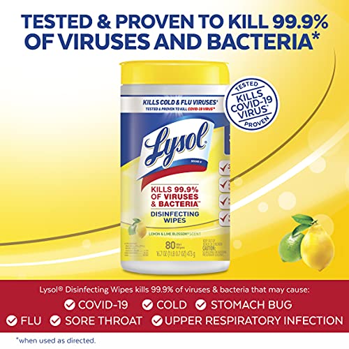 Lysol Disinfectant Wipes, Multi-Surface Antibacterial Cleaning Wipes, For Disinfecting and Cleaning, Lemon and Lime Blossom, 80 Count (Pack of 1)