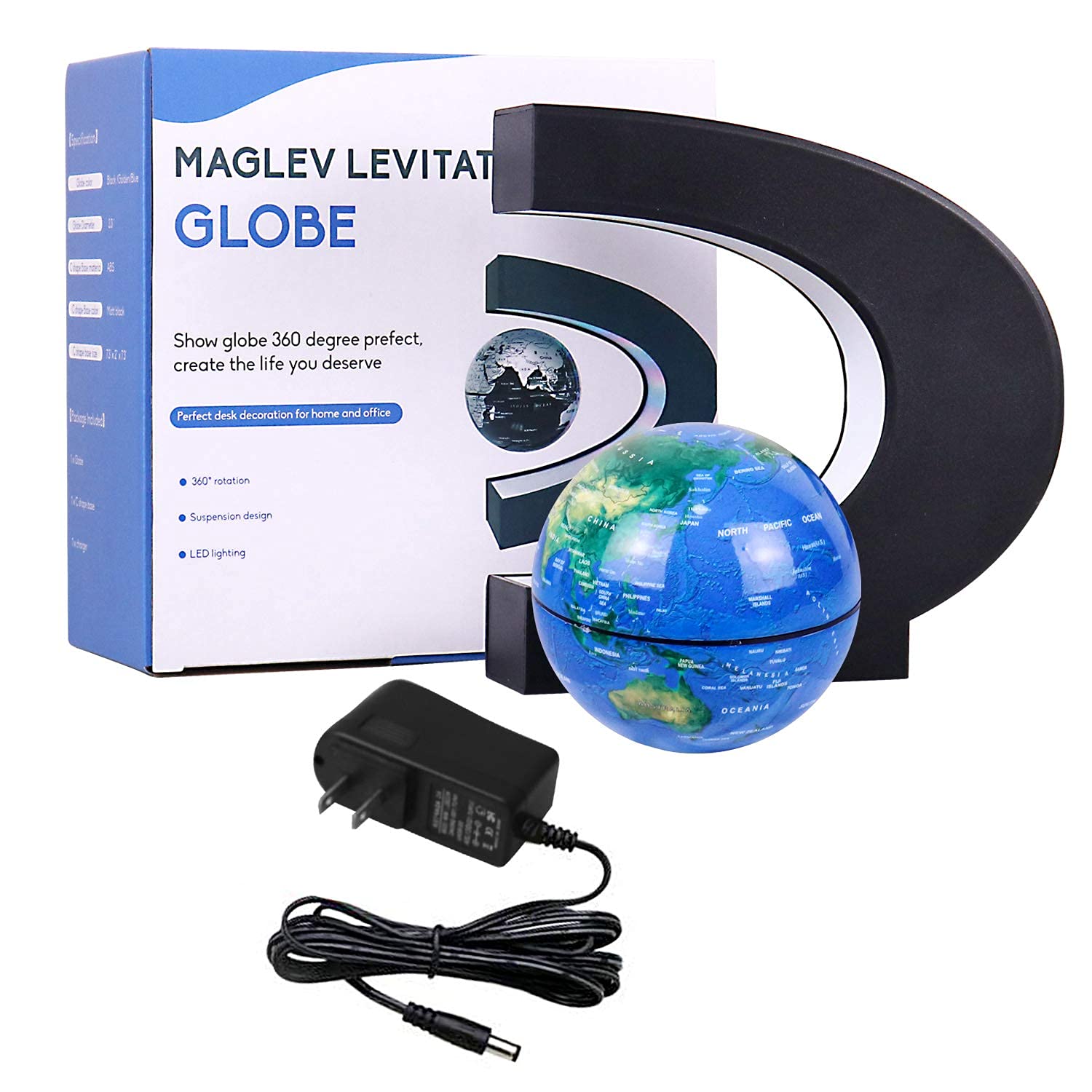 JOWHOL Magnetic Floating Globe with LED Lights, 24-Hours Auto-Rotating levitating Globe, Perfect Cool Gift for Men, Kids, Home Office, Desk Decoration, Education Teaching Demo(Blue)