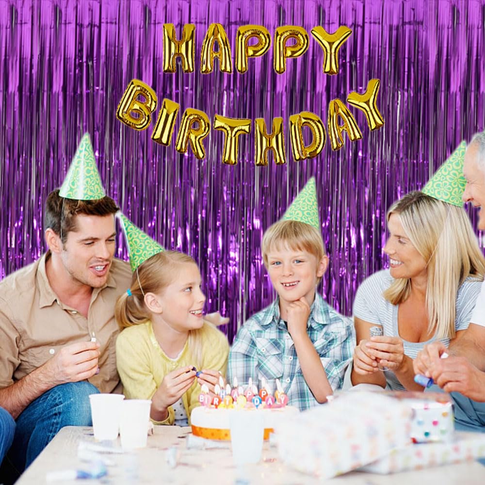 TOPPOT 2 Pack 3.3x8.2 ft Purple Foil Fringe Curtains Backdrop, Tinsel Curtain Backdrop, Streamer Backdrop for Birthday Party, Graduation and Most Common Holiday Party Decorations