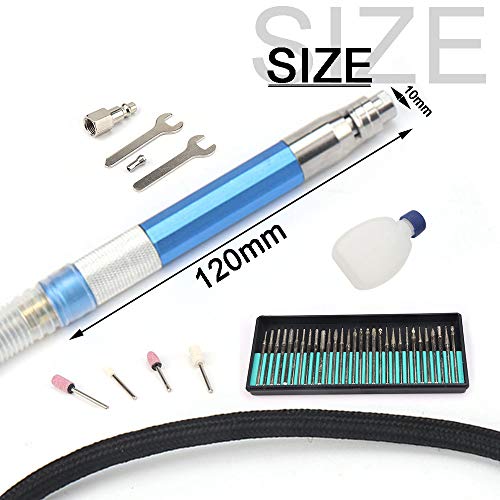 NuoDun Air Powered Pencil Grinder Set Micro Die Grinder with 1/8-Inch Collet, Micro Pencil Die Grinder Engraving Tool (Blue)