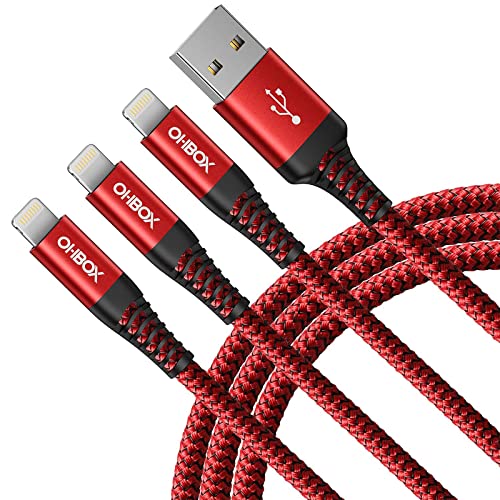 ohbox Heavy Duty iPhone Charger Cable 6FT 3Pack Lightning Cable Braided Fast iPhone Charging Cord Compatible with iPhone 14 13 12 11 Pro Max XR XS X 8 7 6 Plus iPad and More