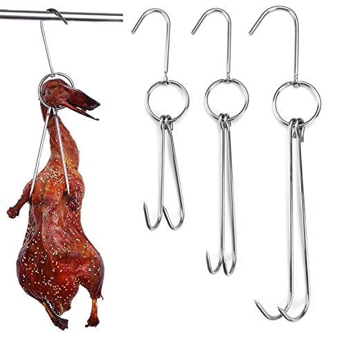 NUOMI 4 Pcs Stainless Steel Meat Hooks with Double Hook Poultry Roast Duck Bacon Hanging Hook Grill Hanger for Drying, Cooking, BBQ, L-13.2 β, Cooking Utensils, Namely, Grills