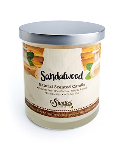 Sandalwood Scented Natural Soy Candle, Essential Fragrance Oils, 100% Soy, Phthalate & Paraben Free, Clean Burning, 9 Oz.