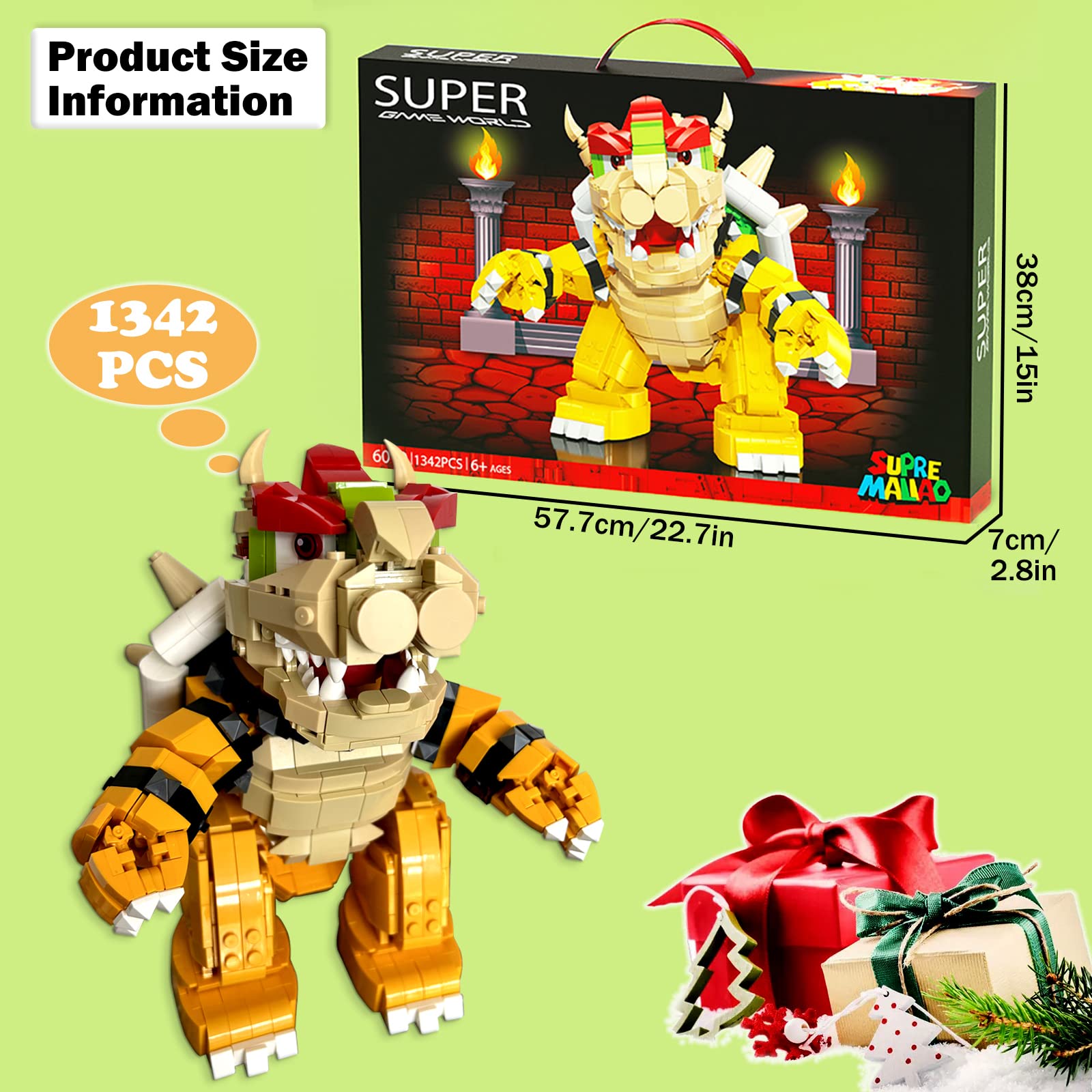 MOCREAR Super The Mighty Bowser Building Toy Set,Collectible Gift for Adult Fans (1342Pieces),3D Creative Bricks Stacking Blocks, Mighty Bowser Stacking Blocks Collectible Gift (Bowser)