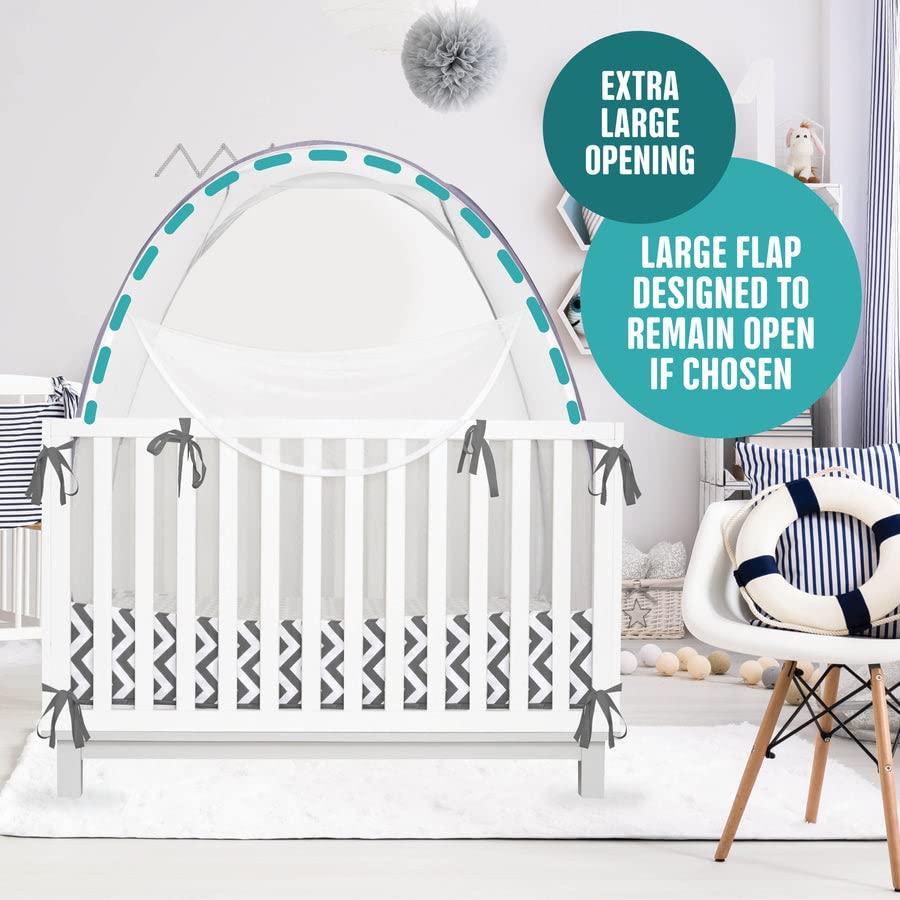 KinderSense® - Premium Baby Safety Crib Tent - Toddler Crib Topper to Keep Baby from Climbing Out - See Through Mesh Crib Net - Mosquito Net - Pop-Up Crib Tent Canopy to Keep Infant in