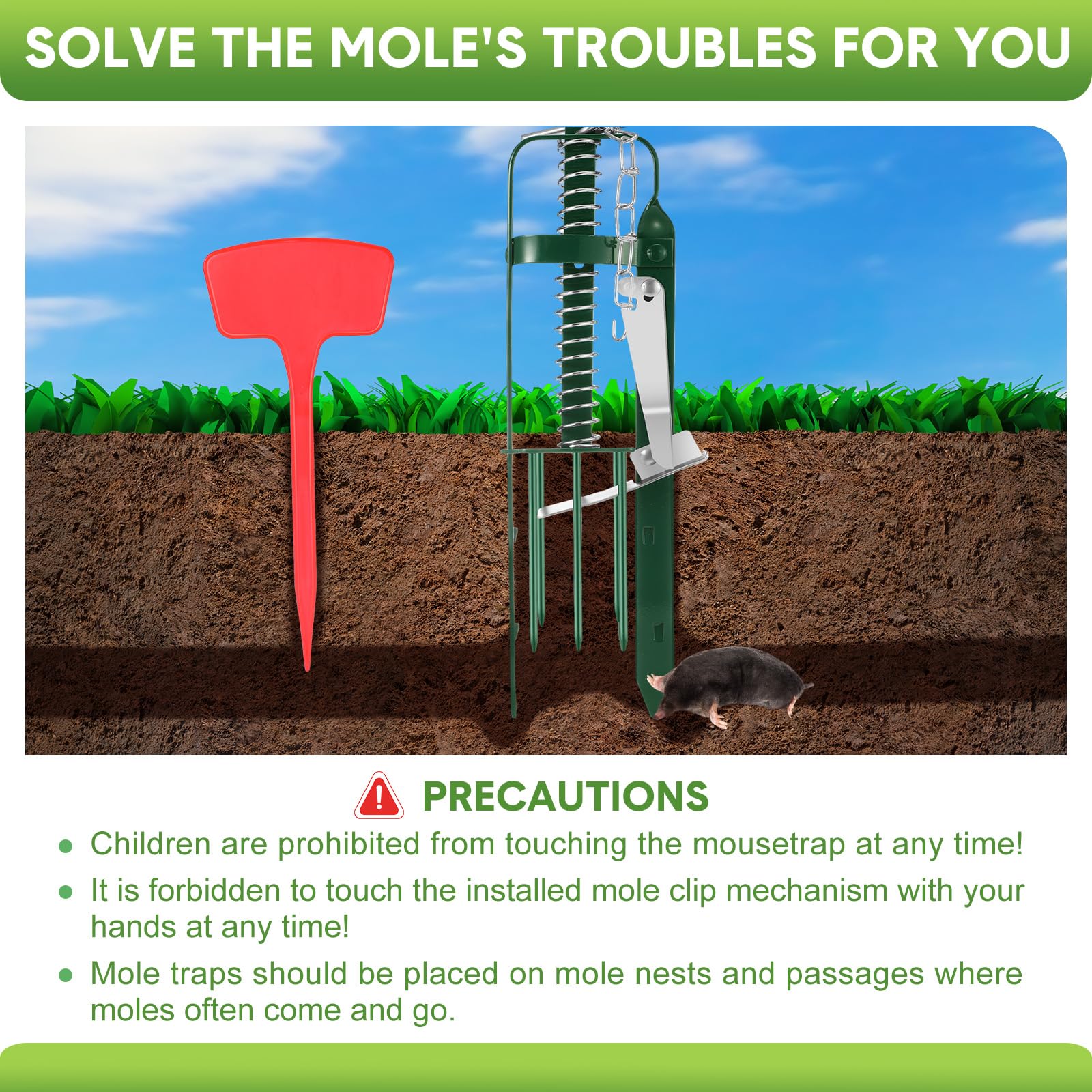 Qualirey 4 Pack Mole Trap Gopher Trap Ground Squirrel Trap Galvanized and Oil Hardened Spear Style Mole Killer Animal Trap Reusable for Lawn Garden Farm (Green)