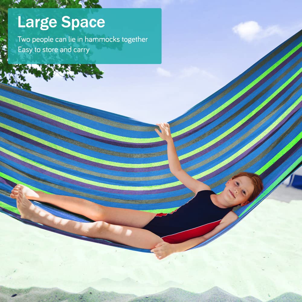 MOSFiATA Hammocks Portable Camping Hammock Upgraded 550lb Comfortable Fabric Hammock with Two Anti Roll Balance Beam and Sturdy Tree Straps for Camping, Patio, Backyard, Outdoor (Blue Green)