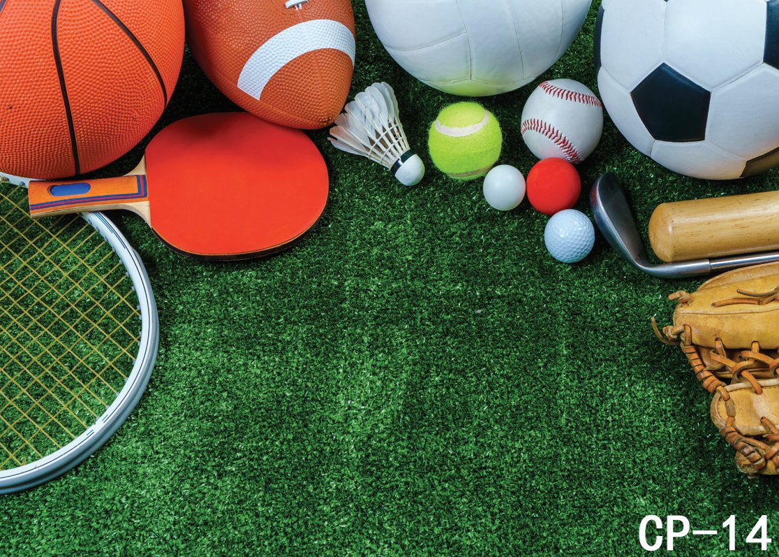LYWYGG 7x5ft School Playground Photography Backdrops Sports Goods Grassland Backdrop for Studio Prop Photo Background Photography Props CP-14