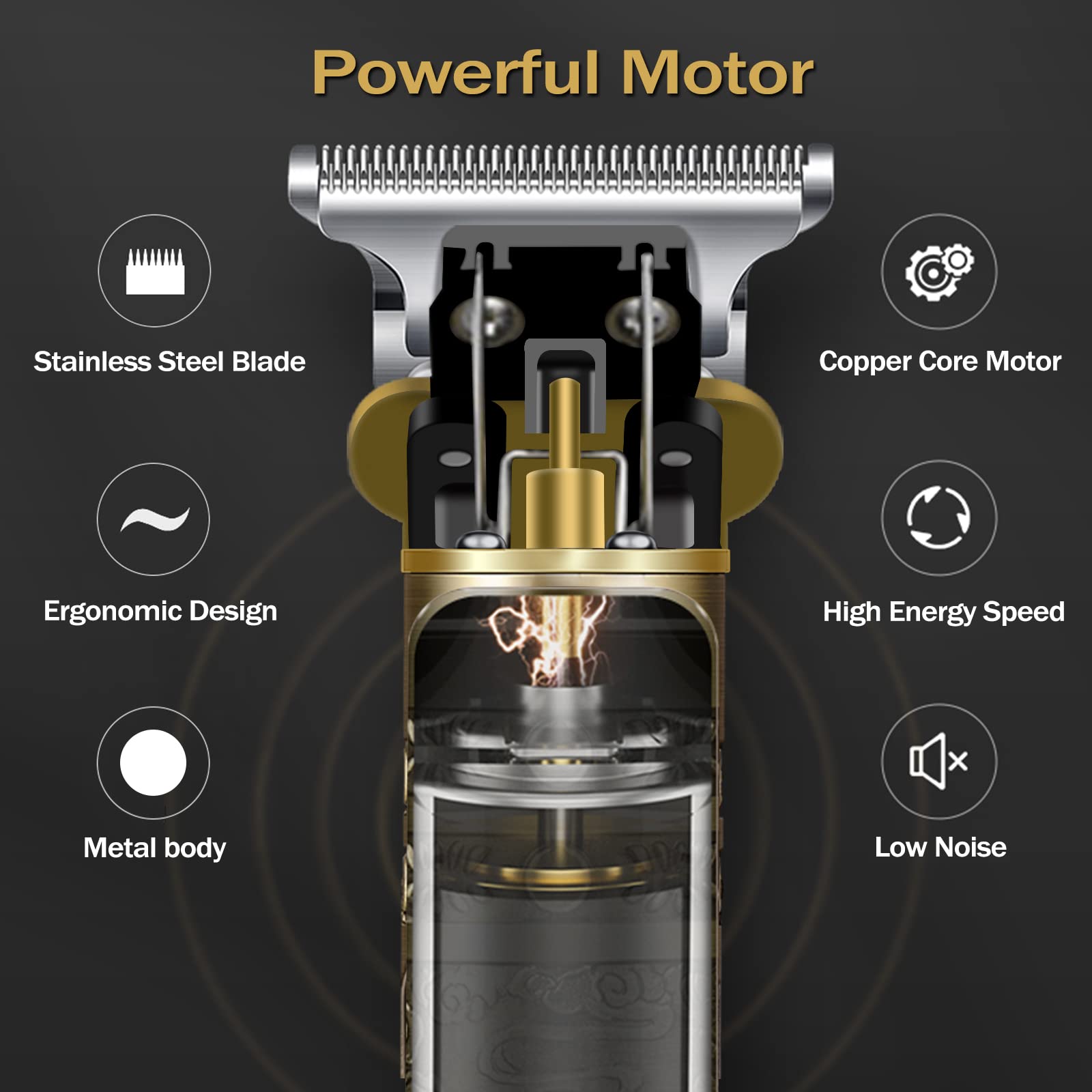 Hair Clippers for Men Professional Hair Trimmer Cordless Clippers for Hair Cutting Rechargeable Zero Gapped Barber Clippers with Guide Combs(Gold)