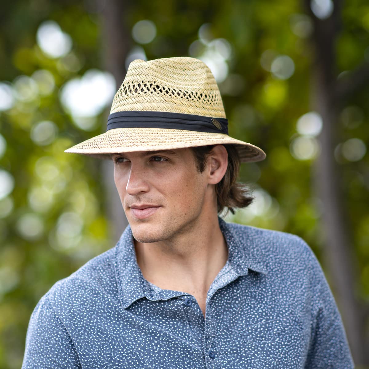 Panama Jack Safari Straw Hat - Lightweight, 3" Big Brim, Inner Elastic Sweatband, 3-Pleat Ribbon Hat Band (Brown, Large/X-Large)