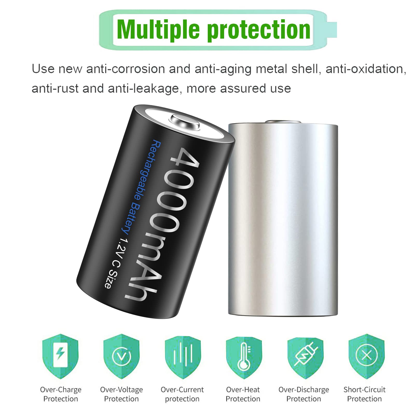Palowextra Premium Rechargeable C Cell Batteries with Charger, 6 Pack 1.2v NiMH C Size Batteries with Universal Battery Charger for AA AAA 9V D C Rechargeable Batteries (6 Count (C Size)