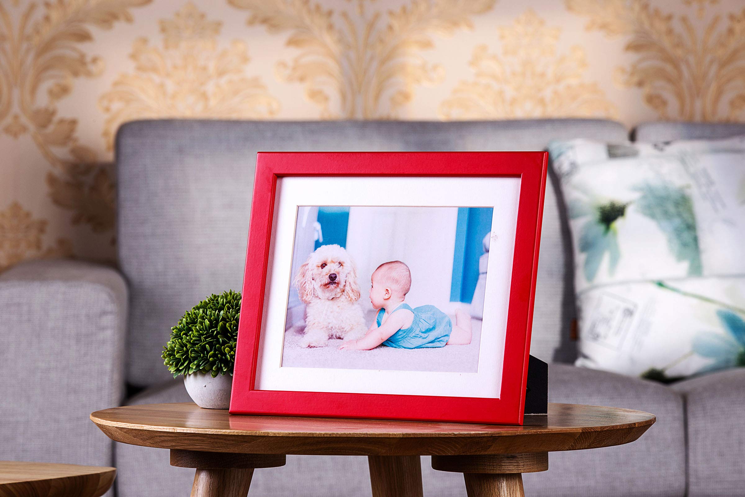 JD Concept 8x10 Soft-Red Thin Wood Picture Frame with Glass, for Photo 6x8 with Mat or 8 x 10 without Mat, Desk-top or Wall Mounted