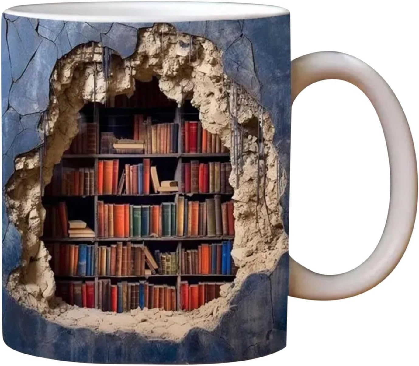 RQPQBO 3D Bookshelf Coffee Mug 11 Oz Microwaveable Dishwasher Safe Library Book Mug 3d Mugs Novelty Coffee Mugs Ceramic Mug Cool Presents For Book Lovers (blue)