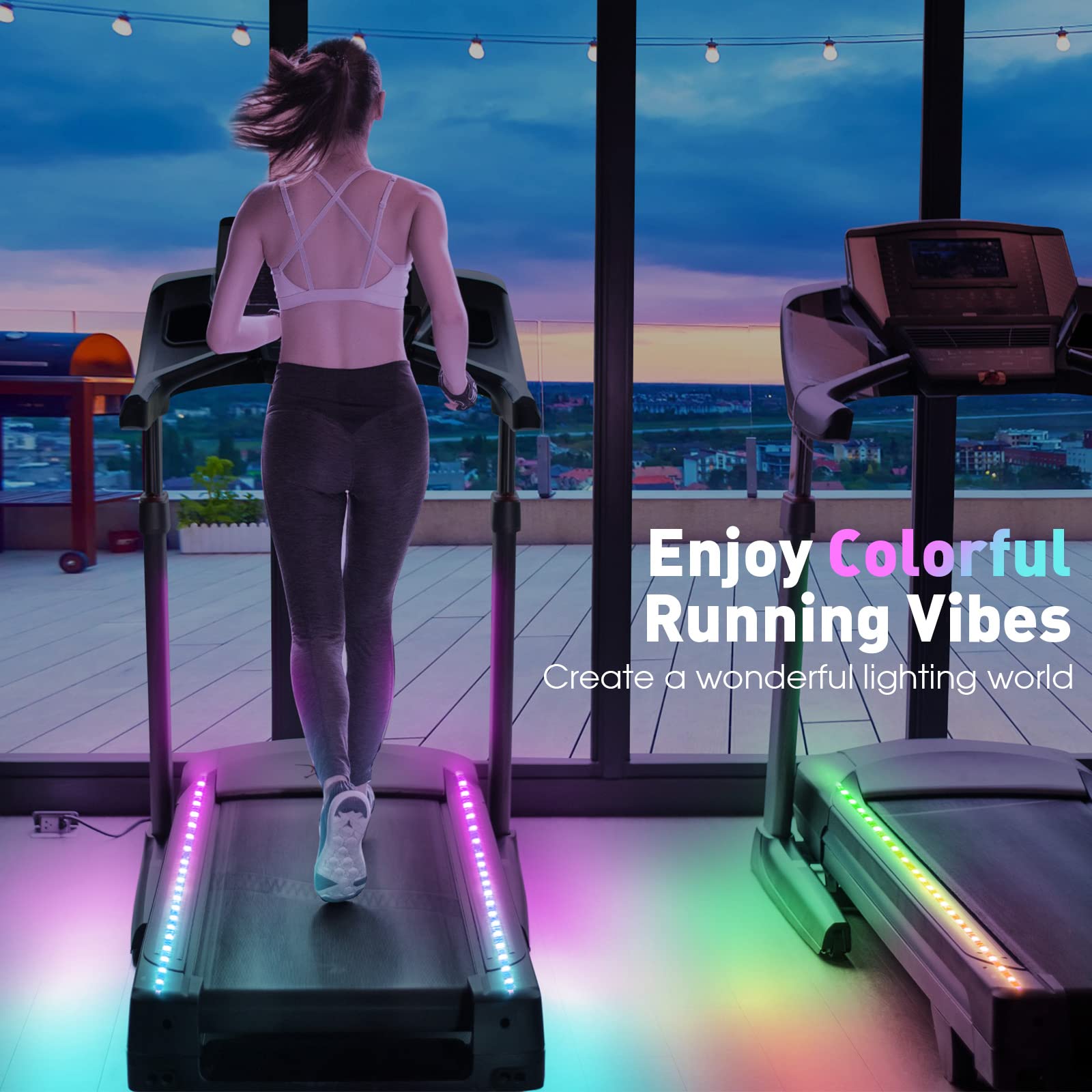 LFSMVT Treadmill LED Strip Lights, RGBIC Treadmill Lights with Bluetooth APP & Remote Control, Music Sync, Cuttable and Waterproof LED Lights for Treadmills, Walking Pad and Running Machine