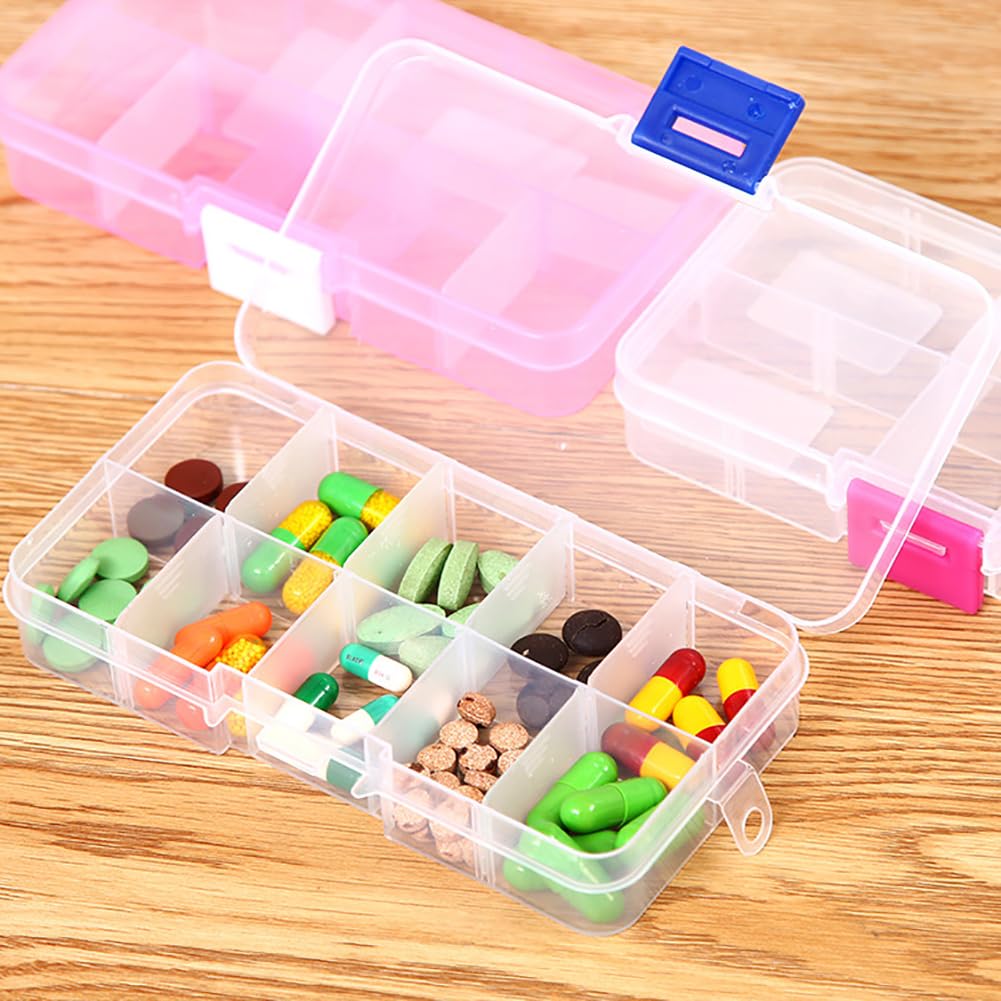 UUYYEO 4 Pcs 10 Grids Small Plastic Jewelry Organizer Box with Removable Dividers Beads Storage Organizer Box Earring Tool Containers Empty Craft Box D