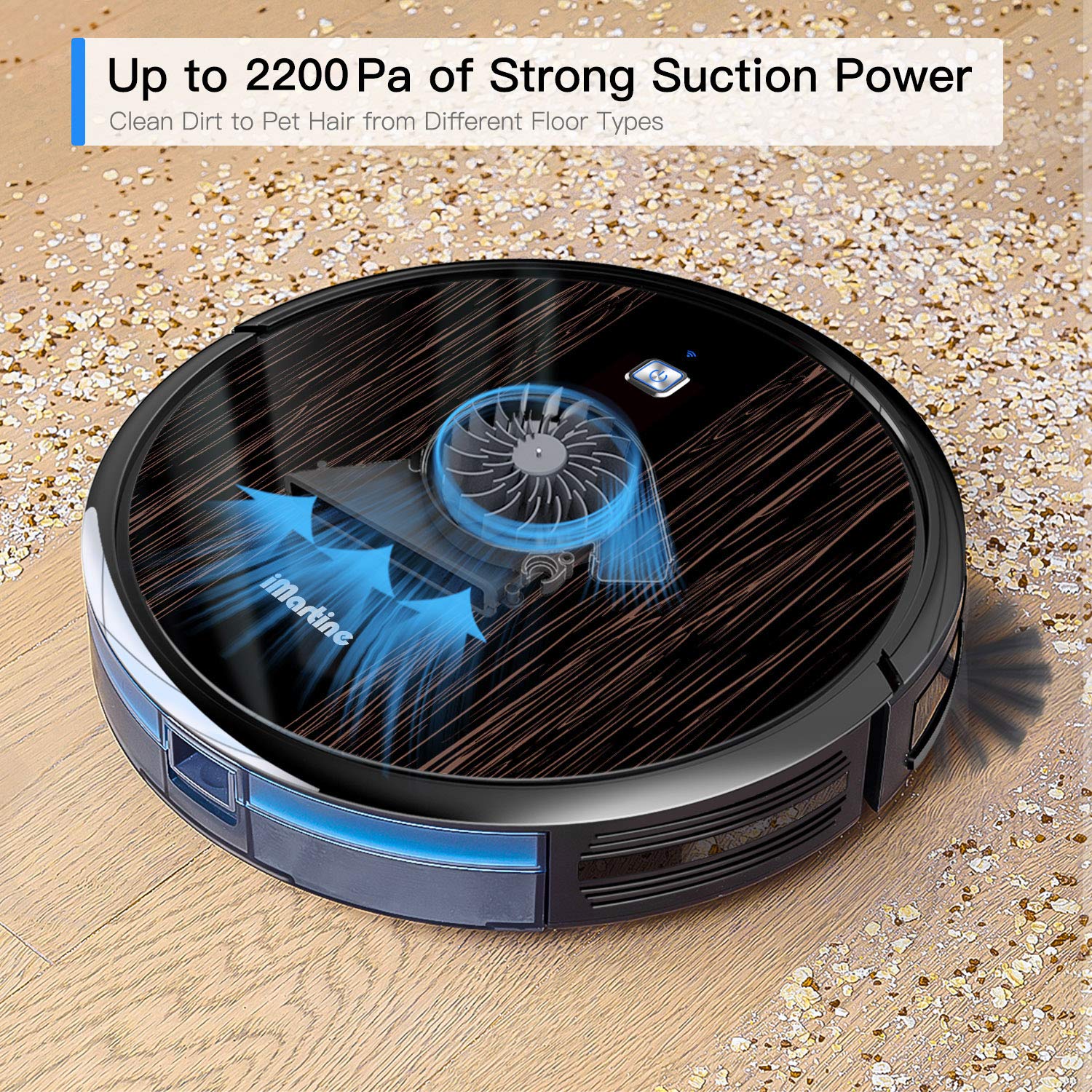 iMartine Robot Vacuum Cleaner, Robotic Vacuums Cleaner 2000Pa Strong Suction Automatic Self-Charging Vacuum Robot with Boundary Strips, Super-Thin Quiet for Pet Hair/Medium-Pile Carpets/ Hard Floor