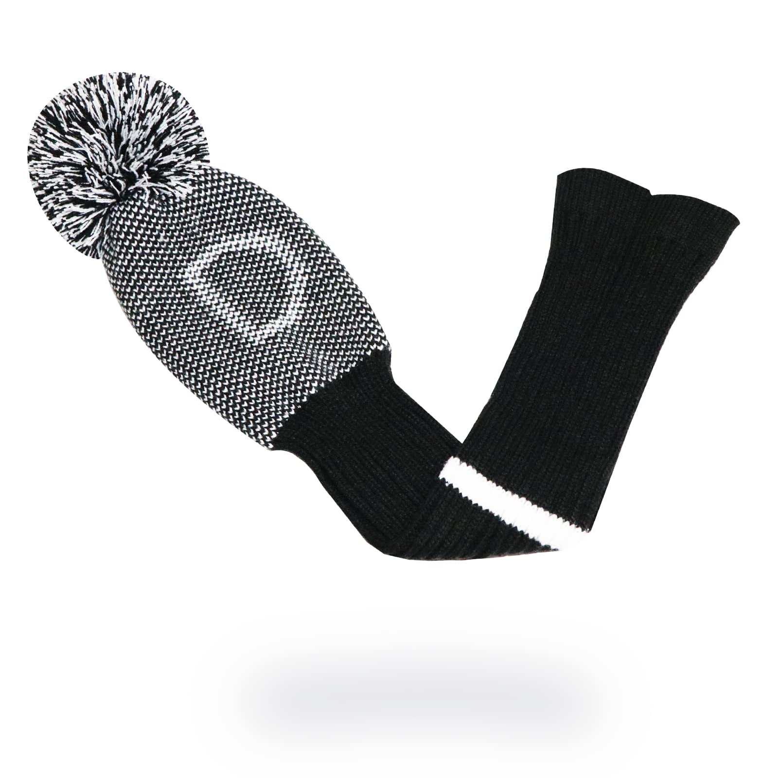 LeFeng 3Pcs Golf Club Head Covers Set Knitted Golf Head Covers for 460cc Driver Fairway Woods and Hybrid with Cute Pom Pom and Number Tag(White Dot Letter)