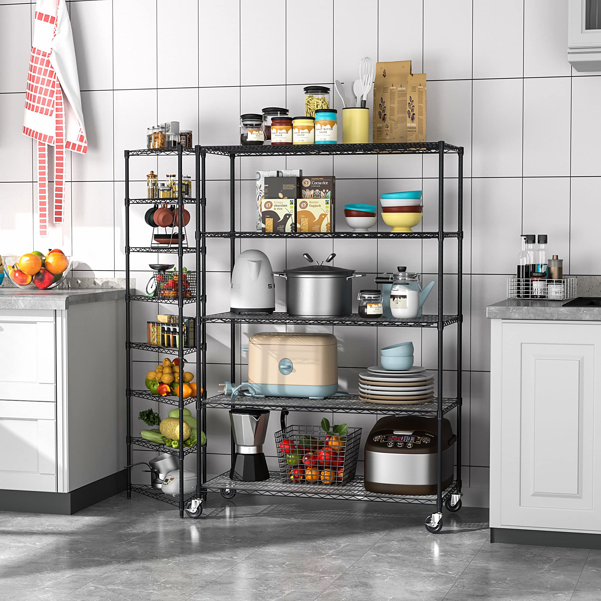 Wire Shelving Unit 5 Tier NSF Metal Shelf,6000lbs Capacity Heavy Duty Adjustable Storage Rack with Wheels & Shelf Liners for Commercial Grade Utility Steel Storage Rack, 82" H x 48" L x 24" D -Chrome