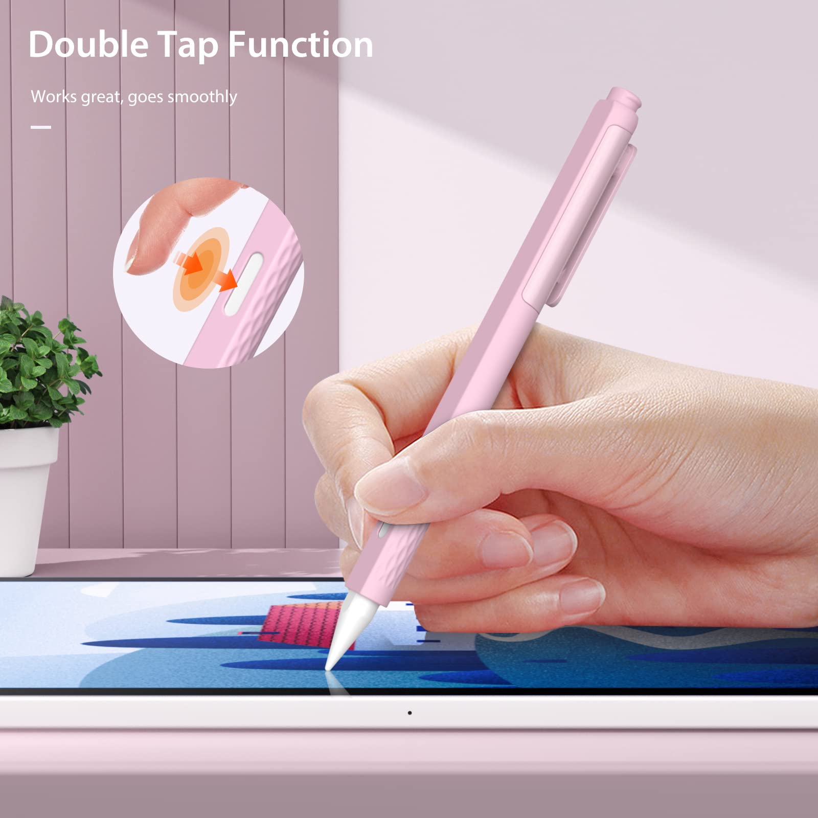 MoKo Silicone Pencil Case, Magnetically Attach Lightweight Protective Pencil Cover Support Wirelessly Charge for Apple Pencil 2nd Gen/Apple Pencil Pro, Anti-Grip Pencil Holder with Clip and 3 Nips