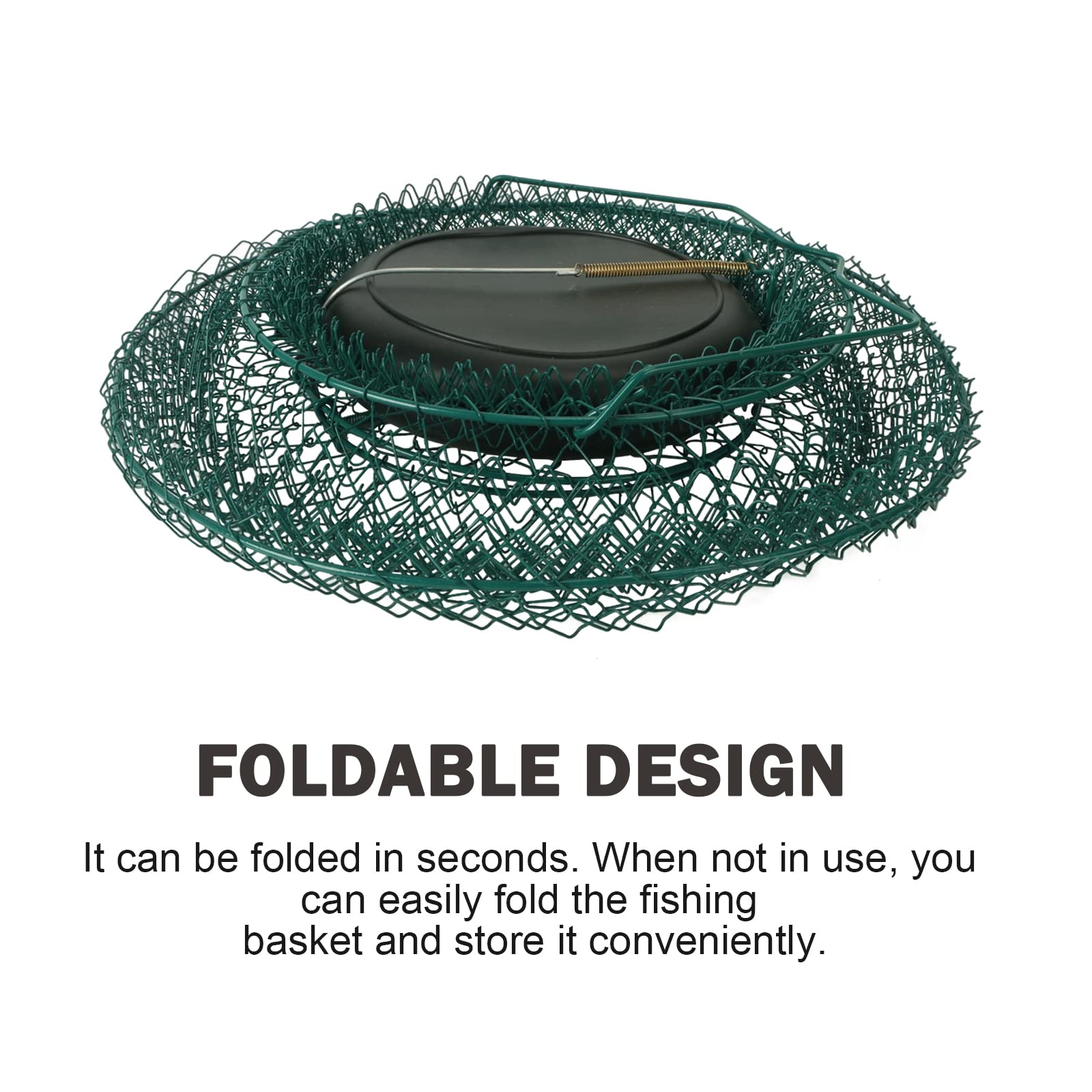 MoiShow Floating Fish Basket,Collapsible Fishing Basket (Green,13Inch * 18Inch) Fish Baskets Fishing Net Cage